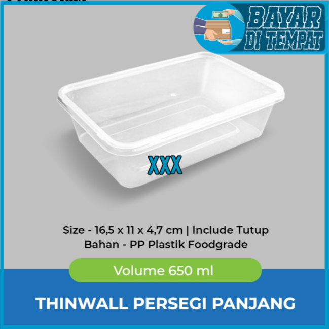 Jual Thinwall Persegi Panjang 650 Ml Isi 25 Pcs Thinwall Murah Kotak