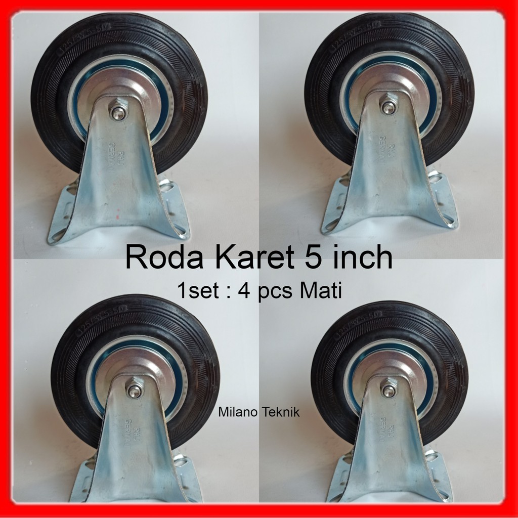 Jual Roda Troli 5" 1set(4 pcs Mati) Roda Karet 5inchi etalase 5 inch ...