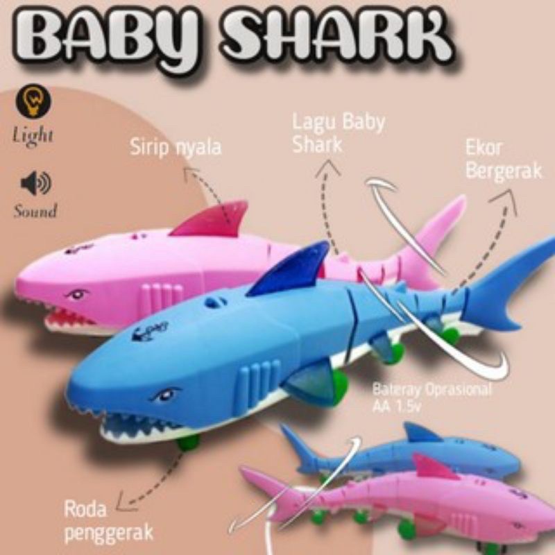 Jual mainan anak ikan hiu nyala sound light baby shark ekor gerak hewan ...
