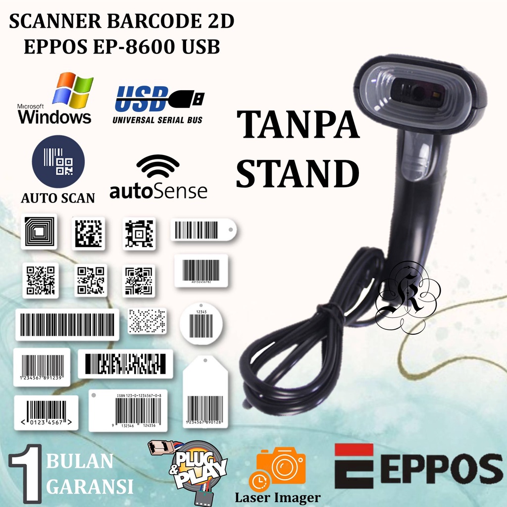 Jual Eppos EP8600 Scanner Barcode 1D 2D Bisa Scan QR Faktur Resi EP-8600 USB Tanpa Stand ...