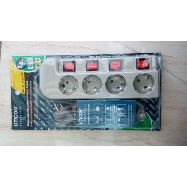 Jual Stop Kontak 4 Lubang Saklar Kabel Uticon Abu2 ST-1482SW ORIGINAL ...
