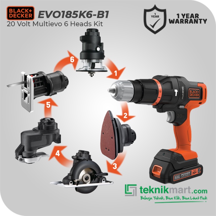 Jual Black & Decker Multi Evo Kit 6 Heads 20Volt EVO185K6 | Shopee ...