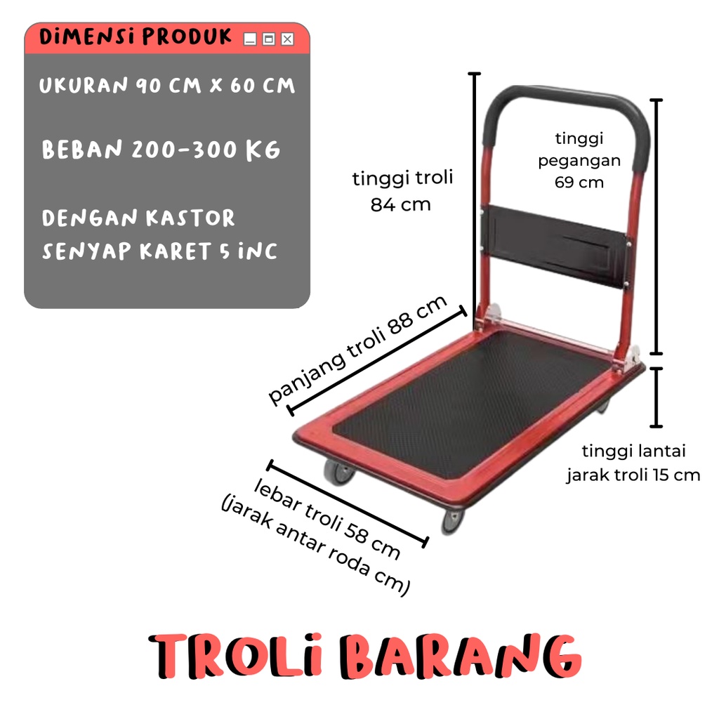 Jual handtruck besi 300 kg/troli angkut 60x90 Merah | Shopee Indonesia