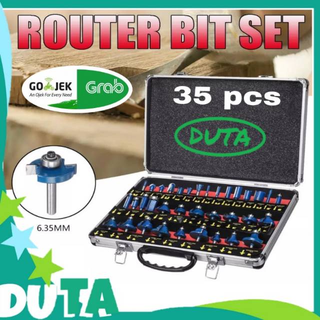 Jual Mata Profil Router Bit Set 35 pcs + Box Alumunium 35 pcs 6.35 ...