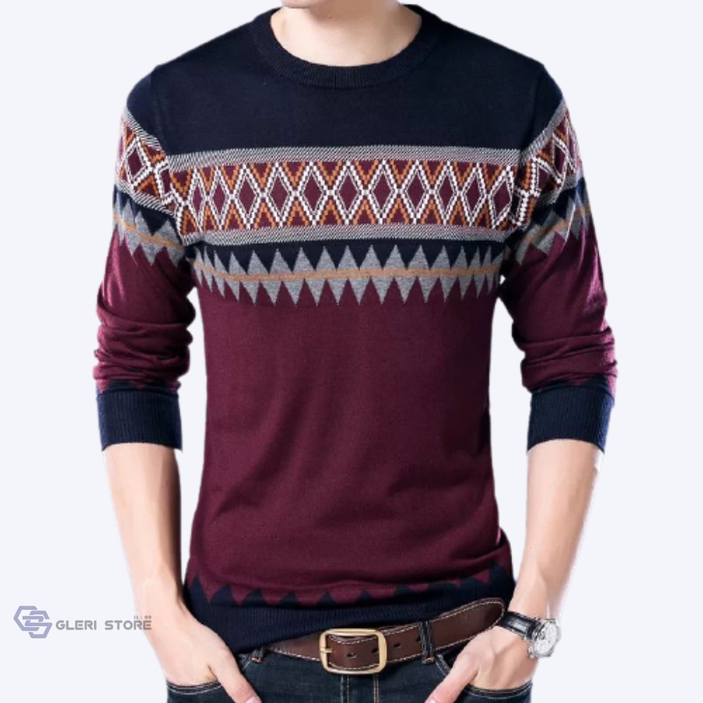 Jual Sweater Pria Harfizh Sweater Pria kekinian Bahan Rajut 7Get Tebal ...