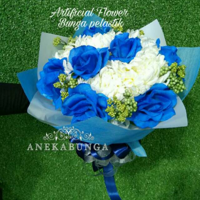 Jual Rangkai Bouqet Bunga Mawar Plastik Biru - Blue Rose Flower Boquet ...