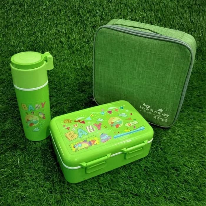 Jual LUNCHBOX YOOYEE 628 HIJAU / SET KOTAK MAKAN ANAK. | Shopee Indonesia