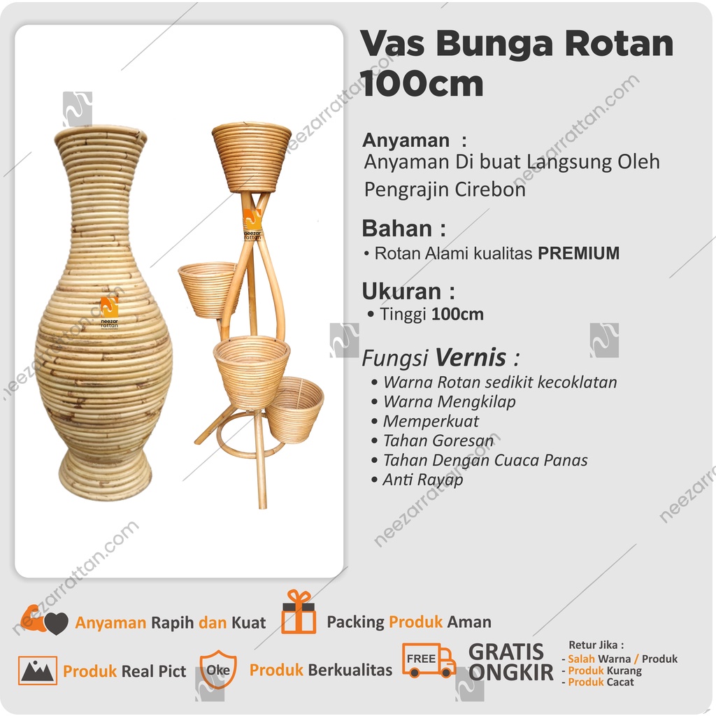 Jual Vas Bunga Pot Guci Tempat Bunga 100 cm Rotan Unik | Shopee Indonesia