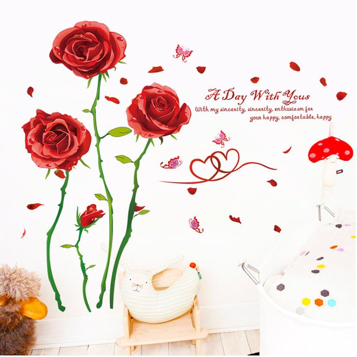 Jual Stiker dinding Bunga Mawar Merah XL8282 60x90cm wallsticker ...