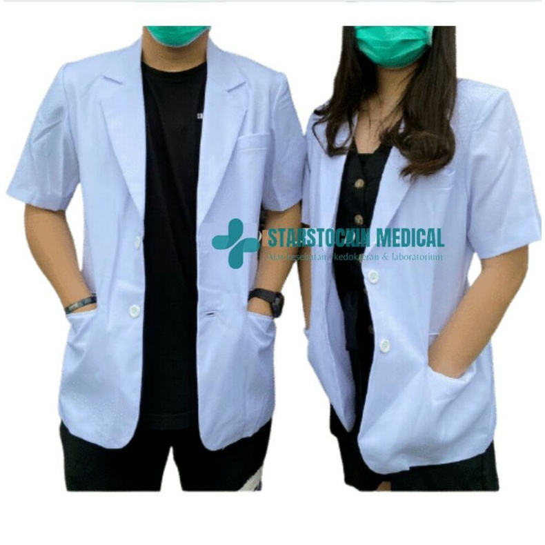 Jual Jas Dokter Pria Wanita Lengan Pendek Snelli Dua Saudara Putih ...