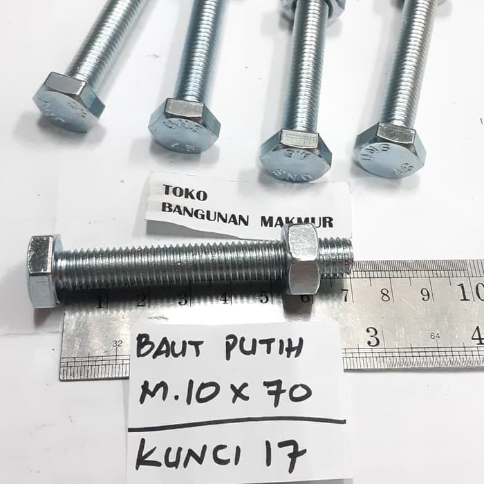 Jual Baut Putih M10 x 70 / BMP 10 x 70 Kunci Baut 17 per 2 pcs | Shopee ...