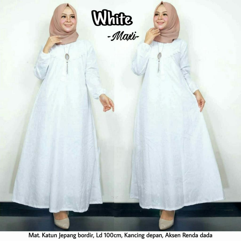 Jual Gamis Putih Wanita Kekinian Bahan Adem Katun Model Terbaru WHITE ...
