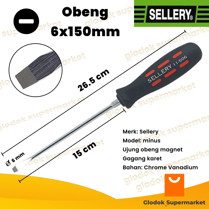 Jual Obeng Minus 6 inch Sellery 11-506 Diameter 6mm Panjang Besi 15cm ...