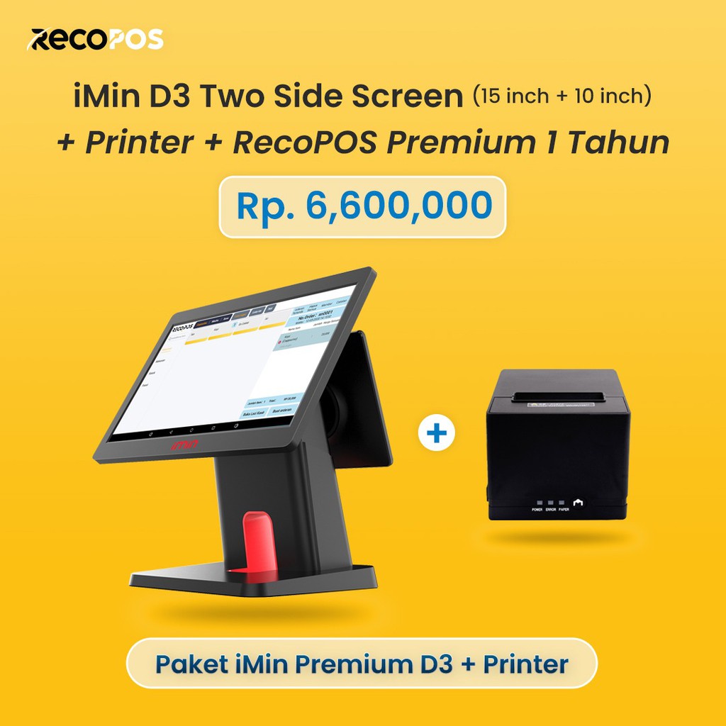 Jual PAKET MESIN KASIR IMIN D3 DUA LAYAR+PRINTER+SOFTWARE RECO POS 1 ...