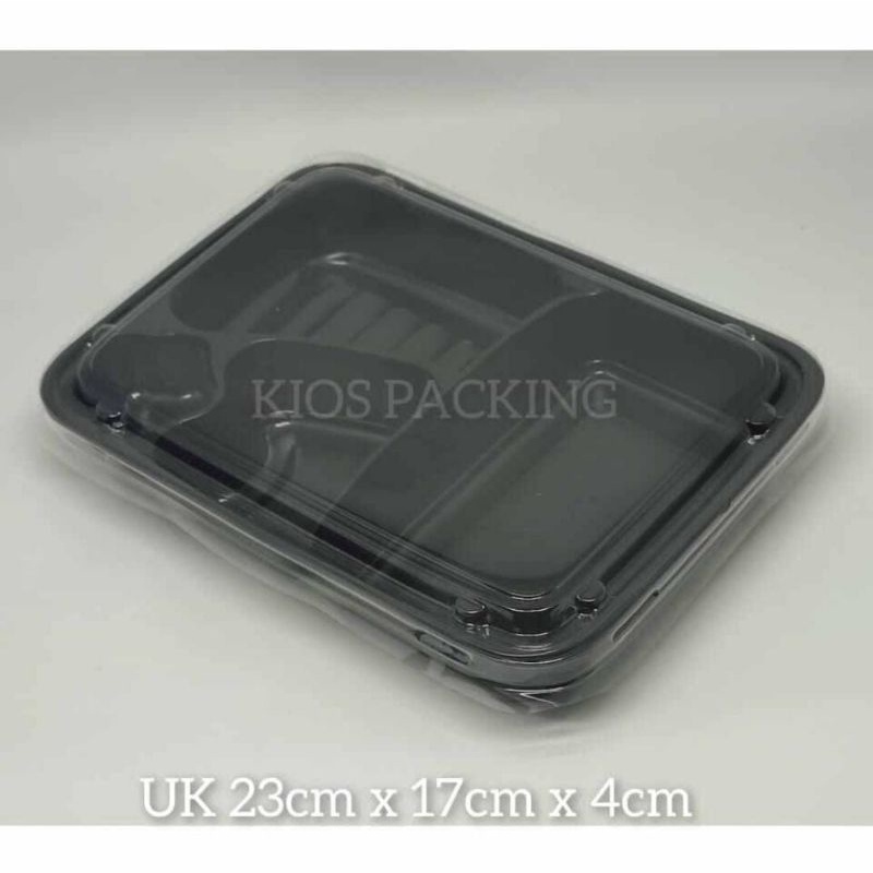 Jual Mika Bento Hitam Box Sekat 4 50set Tray Bento Mika Lunch Kotak ...