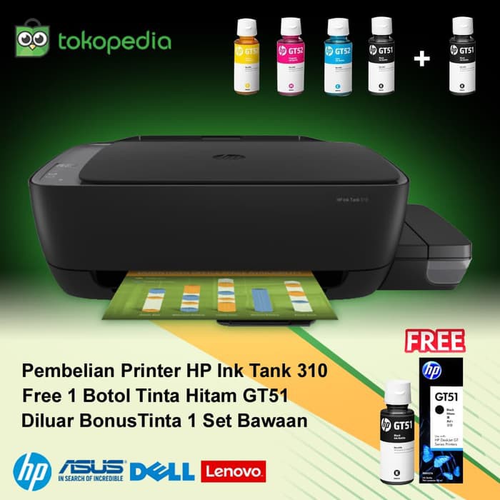Jual Printer HP InkTank 310 - print - copy - scan - black Free Tinta Hitam GT51 | Shopee Indonesia