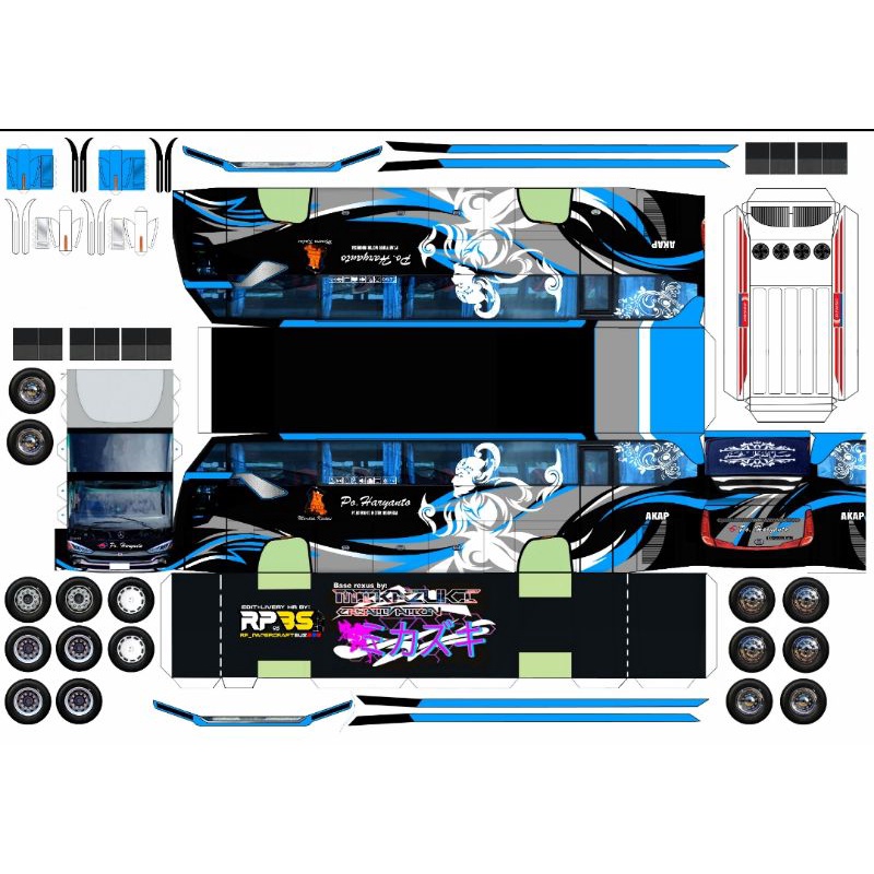 Jual Lembaran Pola Papercraft Bus Po Haryanto Black Blue REXUS Skala 1: ...