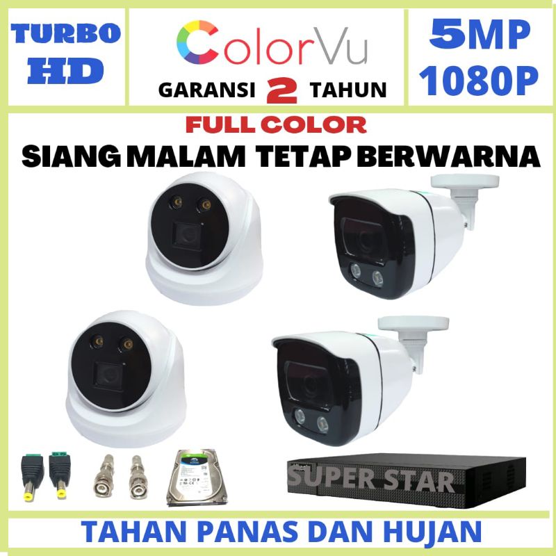 Jual PAKET CCTV COLORVU 4 CHANNEL 4 KAMERA LENSA 5MP 1080p CHIPSET SONY ...