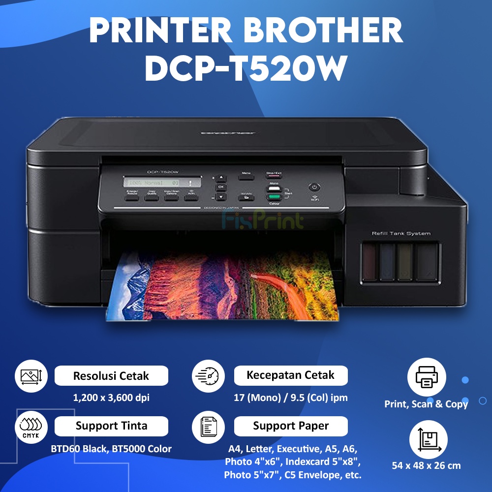 Jual Printer Brother Ink Tank DCP-T520W Print Scan Copy Wifi New ...