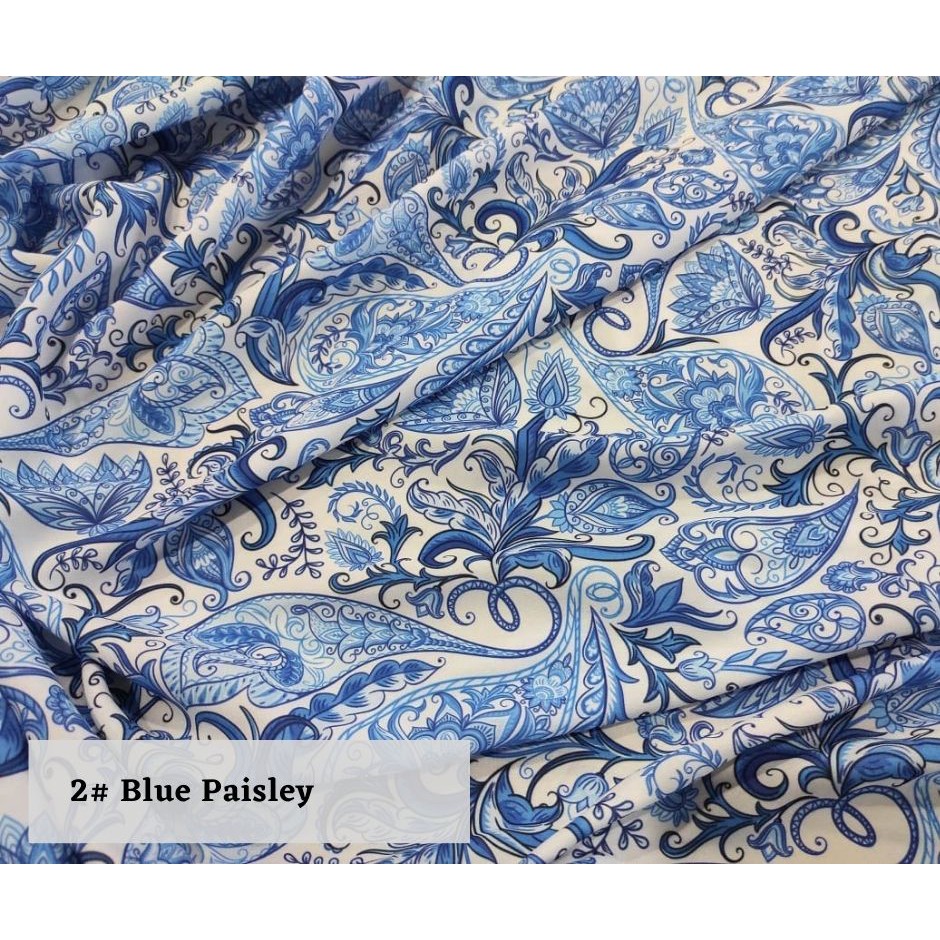 Jual Kain Print Bunga Sutra / Kain Sutra Woolpeach - Blue Paisley D.204 ...