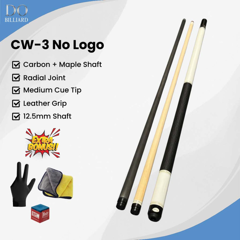 Jual Stick Billiard CW-3 NO LOGO Play Cue Low Deflection Carbon + Maple ...