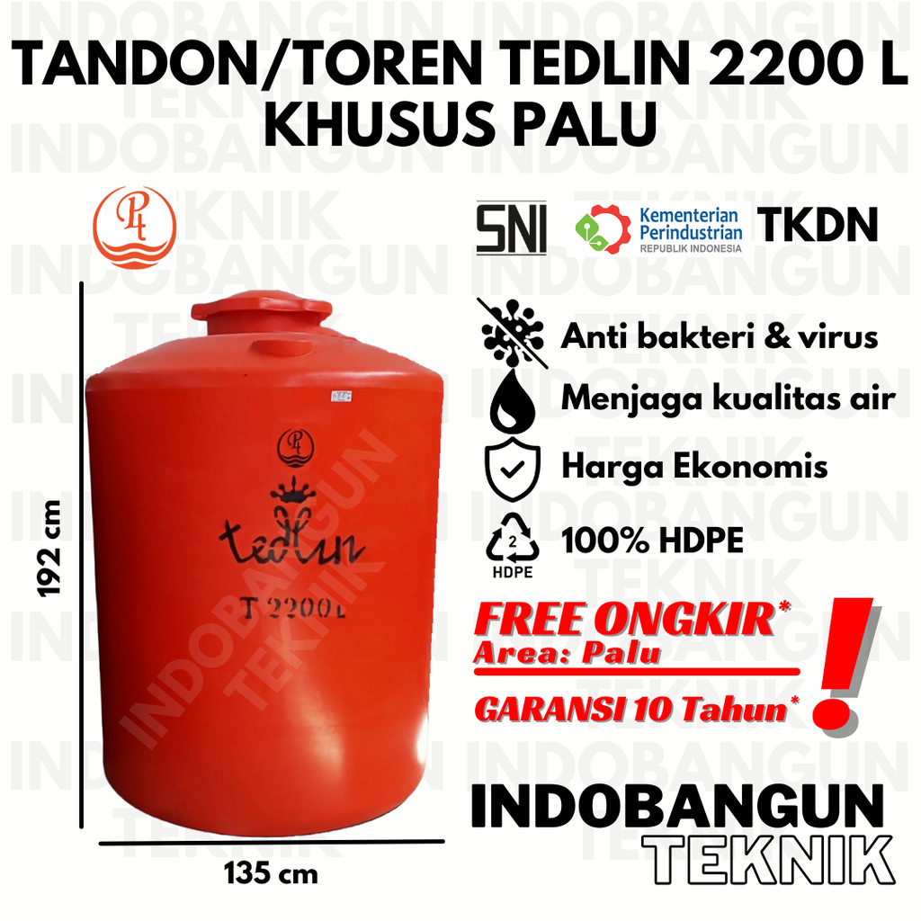 Jual Tandon Toren Tangki Tedlin 2200 Liter Khusus area Palu - Tandon ...