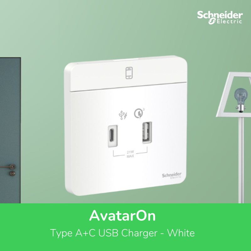 Jual Schneider AvatarOn White 21W Type A+C, PD+QC3.0 USB Charger ...