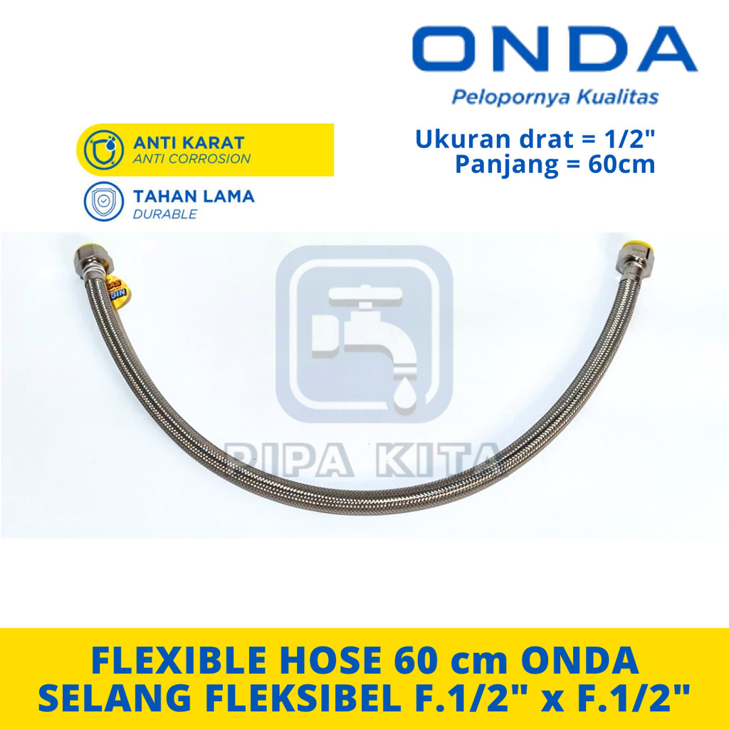 Jual Flexible Hose 60 Cm 1/2 Inch ONDA Selang Kran Wastafel Wc Toilet ...