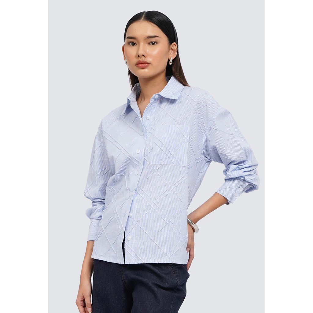 Jual ET CETERA Textured Long Sleeve Blouse LT. BLUE | Shopee Indonesia