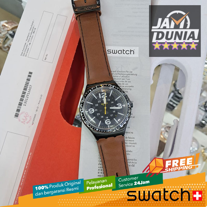 Jual JAM TANGAN PRIA SWATCH ORIGINAL KULIT BROWN BLACK SWATCH YWB402C ...