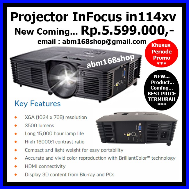 Jual Projector InFocus in114xv XGA HDMI 3500AL Proyektor Infokus in ...