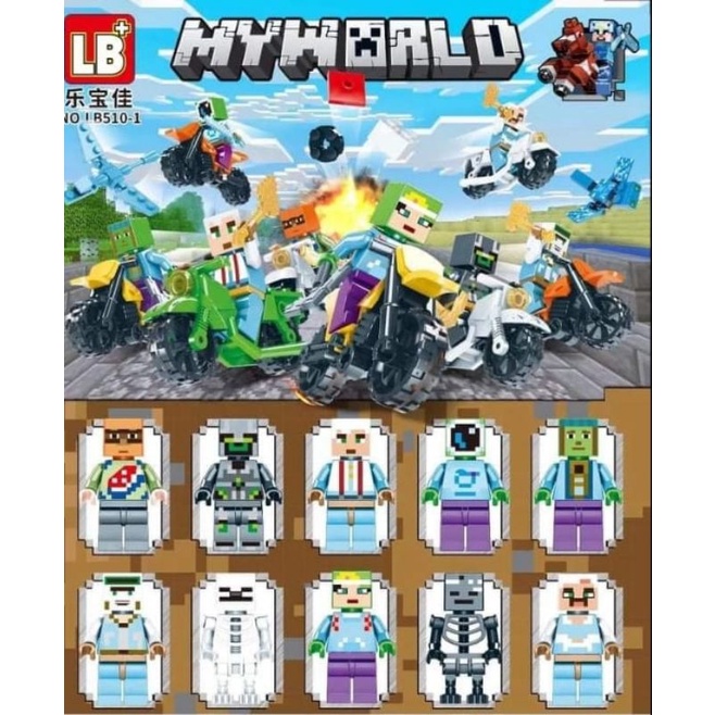 Jual mainan bricks minicraft my world + motor + binatang mobs brick ...