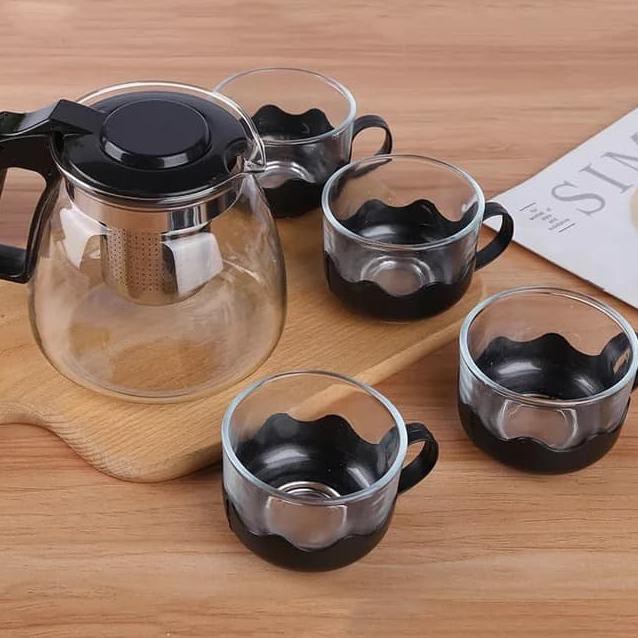 Jual Tea Pot Set Kaca 5 in 1 + Saringan / Tea Pot Kaca Saringan 5 in 1 ...