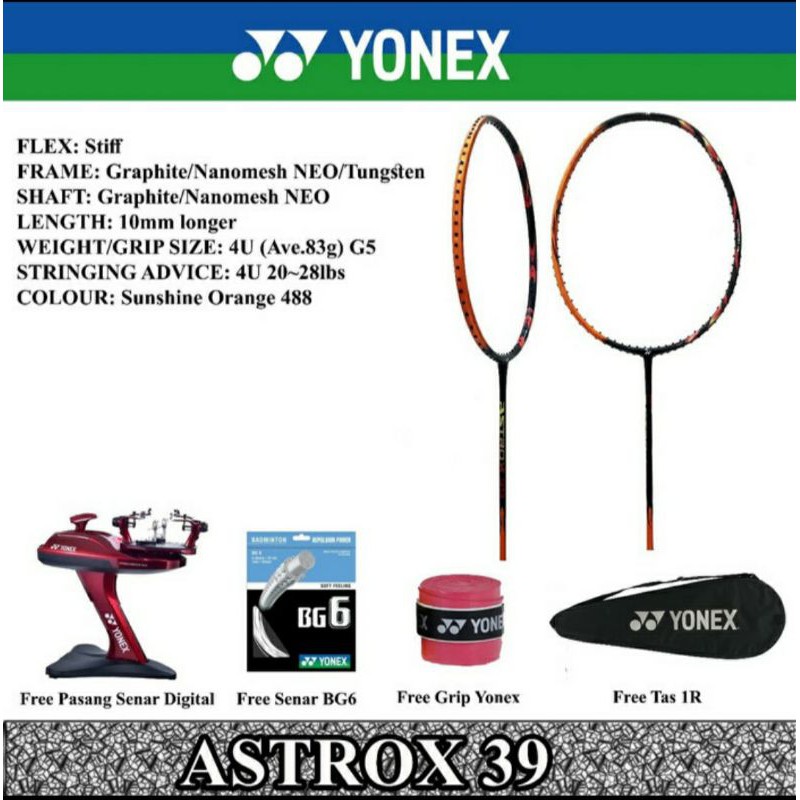 Jual Raket Badminton Yonex Astrox 39(Bonus Tali+Grip+Tas) ORIGINAL | Shopee Indonesia