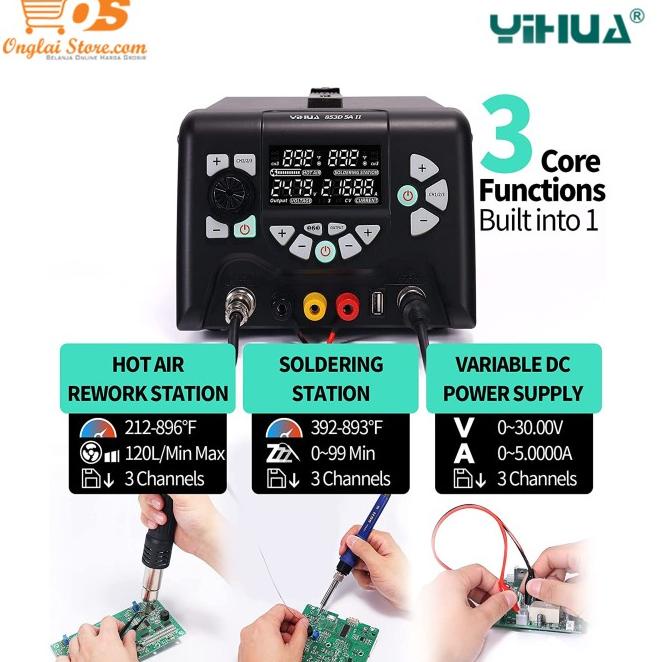 Jual Blower Uap Yihua 853D 5A-Ii 3 In 1 Solder Station Power Supply 5A ...