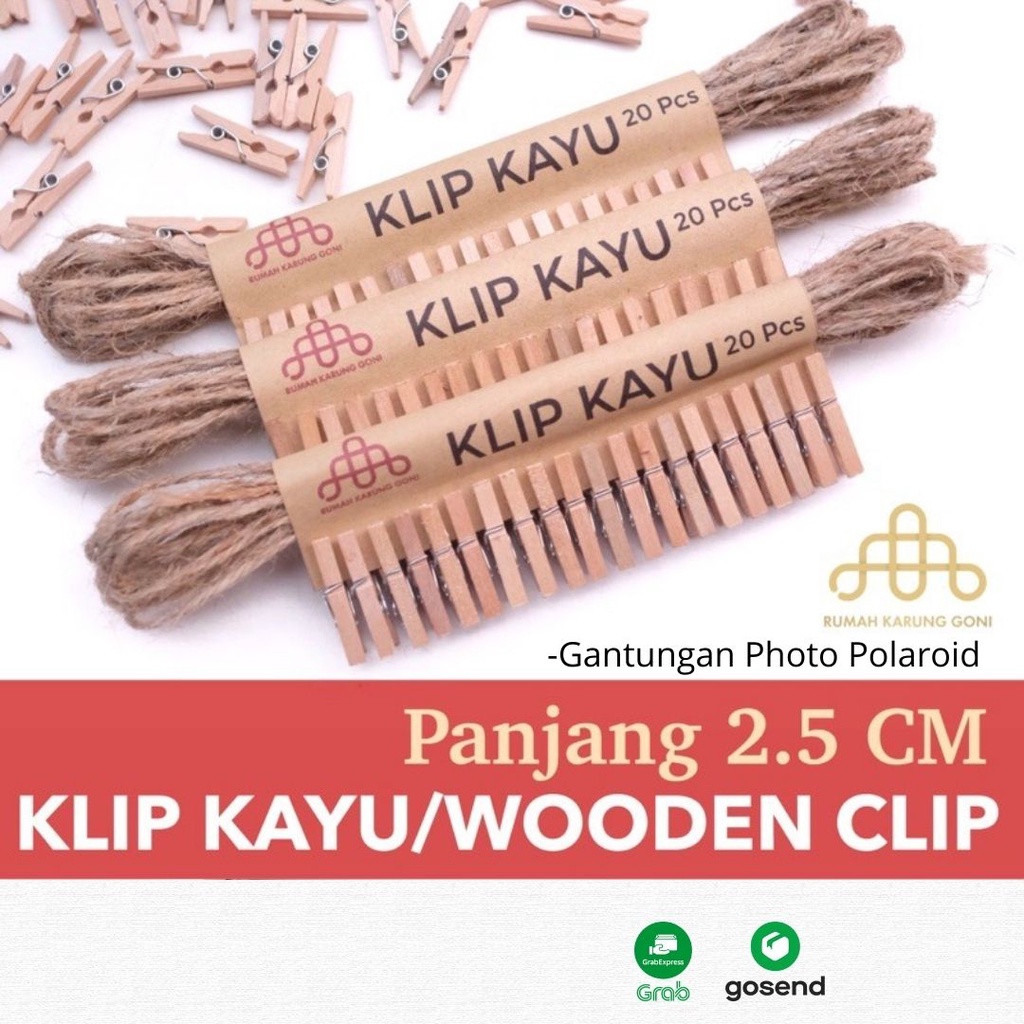 Jual Wooden Clip 20pcs Tali Rami Jepitan Polaroid Klip Kayu Gantungan ...