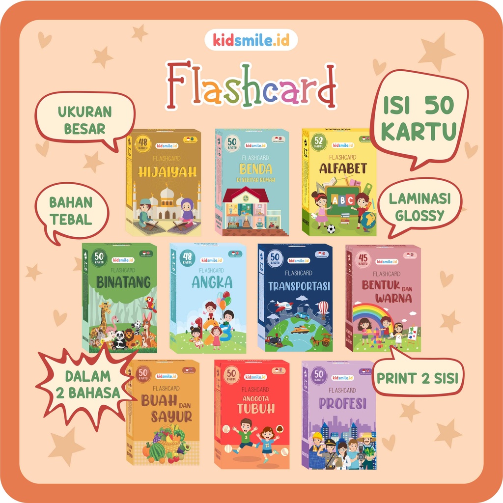 Jual FLASH CARD KIDSMILE Mainan Edukasi Anak 1 tahun Flashcard Anak ...