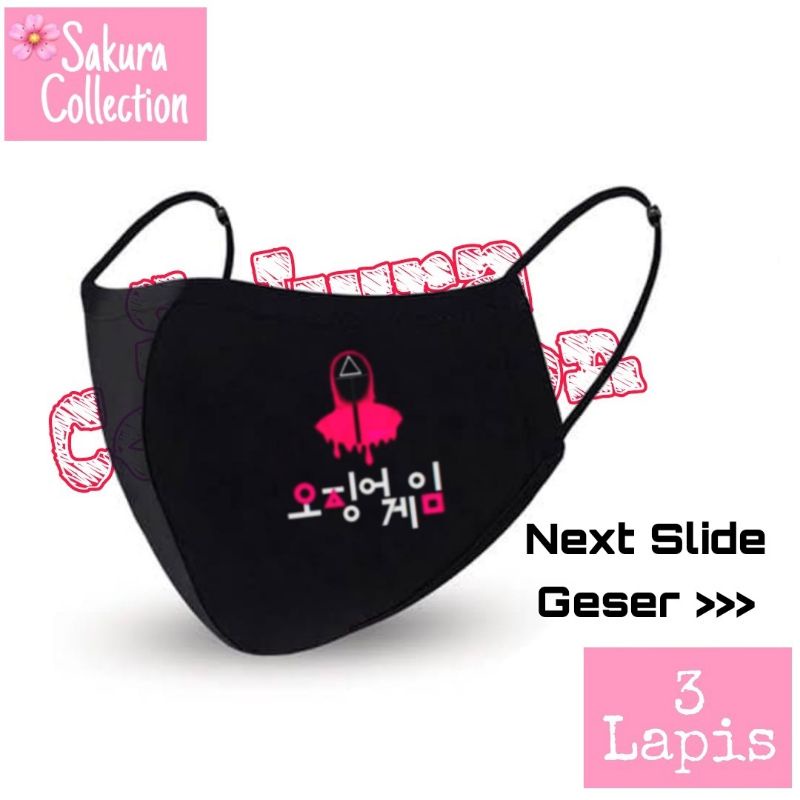 Jual Masker Kain 3 Lapis / Scuba Anak Dewasa / Earloop Logo SQUIDGAME ...