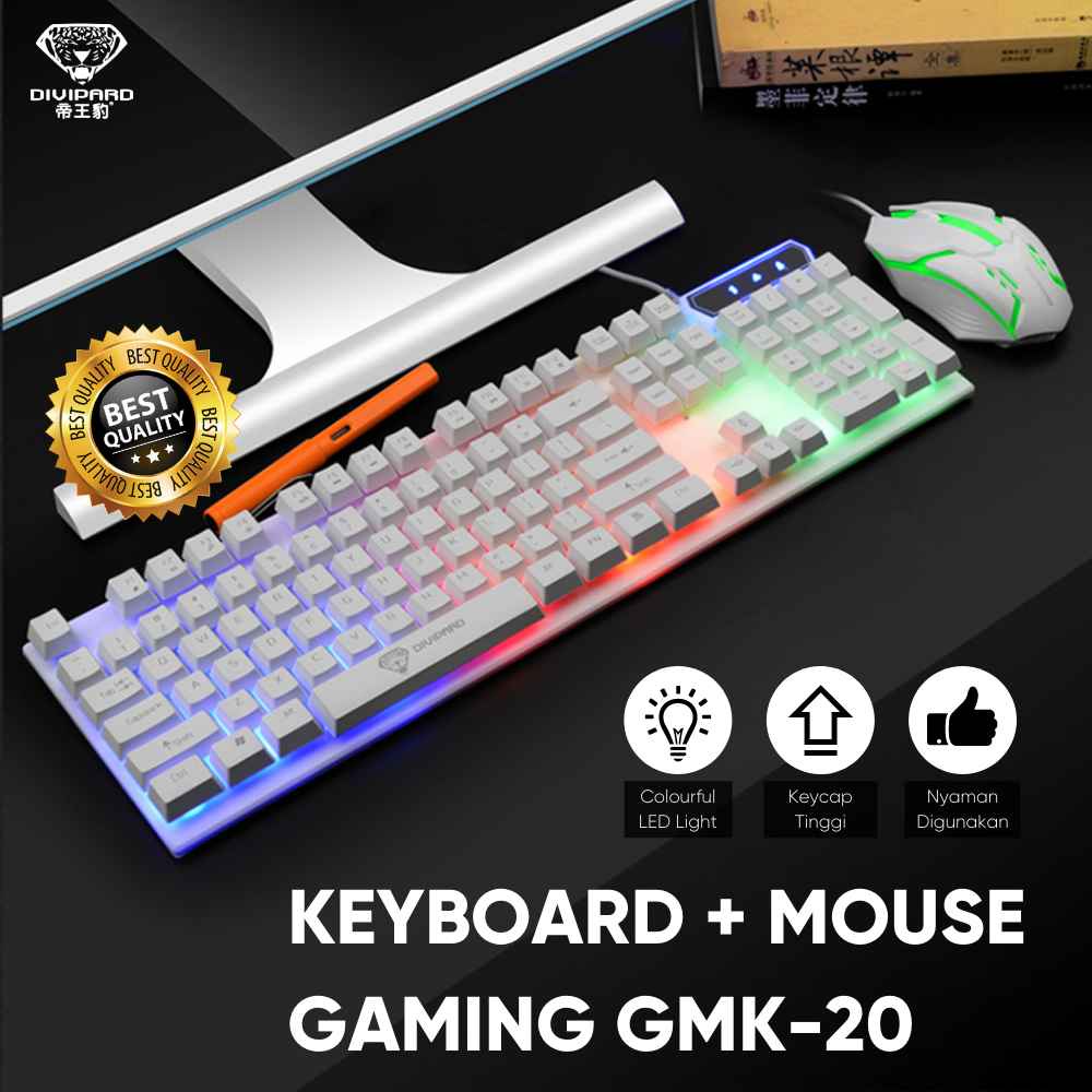 Jual Divipard Keyboard Mouse Gaming Kabel GMK-20 LED Rainbow Light RGB ...