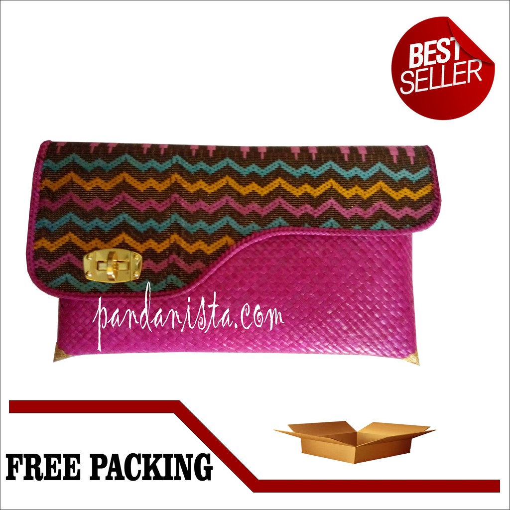 Jual GRATIS ONGKIR clutch anyaman pandan kombinasi songket II tas ...