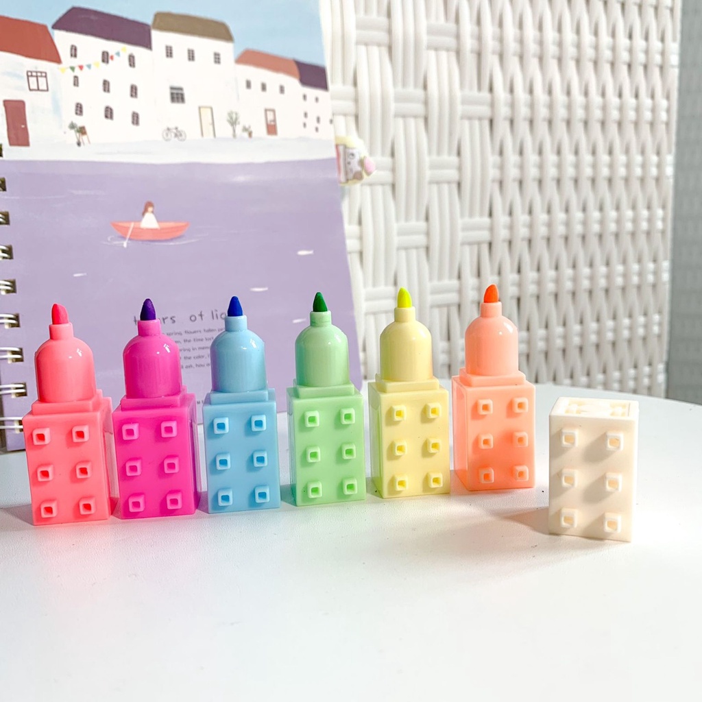 Jual STABILO HIGHLIGHTER BENTUK LEGO 6 WARNA 1 SET IMUT WARNA PASTEL ...