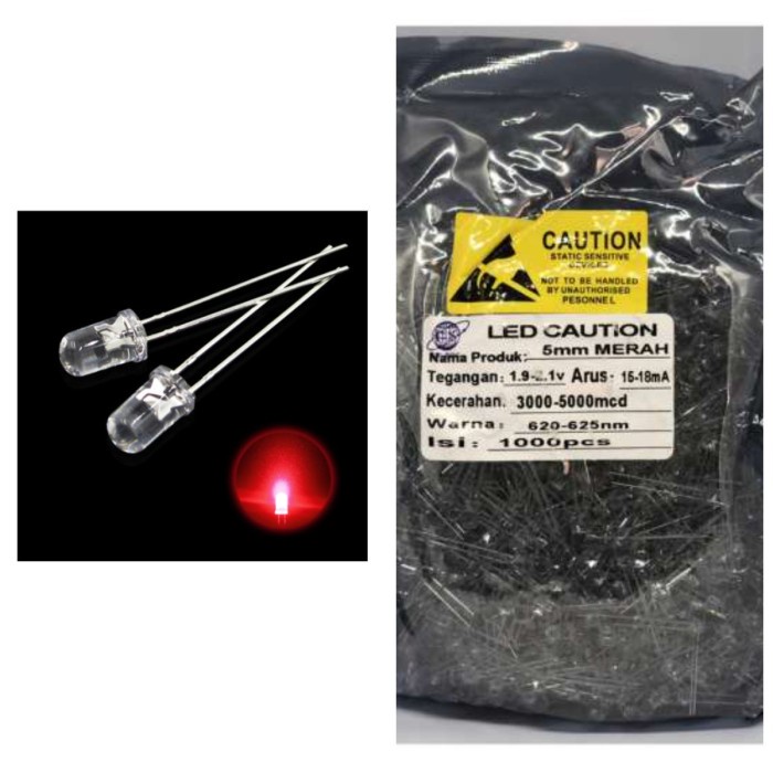 Jual (1000 PCS) LED 5 mm Merah Body Clear Bening 5mm P-Merah Sorot ...