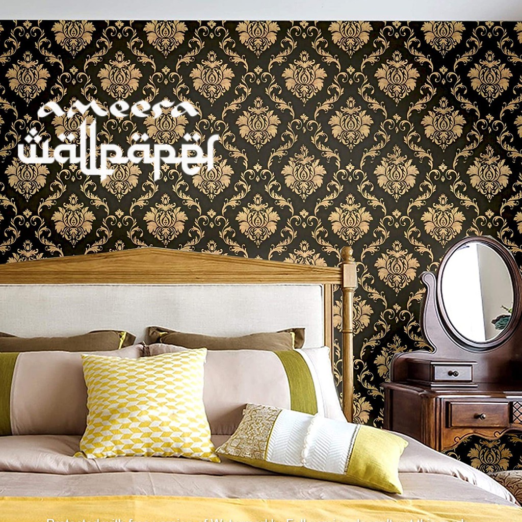 Jual Wallpaper Dinding Batik Gold Dasar Hitam 9m s/d 10m x 45cm ...