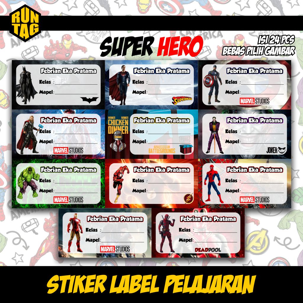 Jual stiker label mata pelajaran buku sekolah custom super hero ...