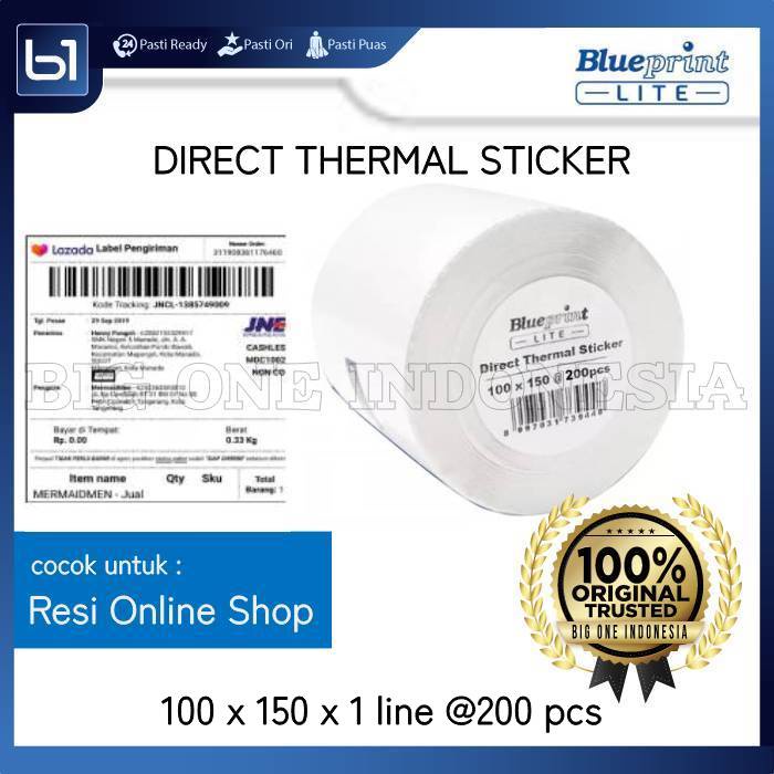Jual BLUEPRINT LITE Direct Thermal Sticker 100x150 mm isi 200 Pcs, Blueprint Lite Label Barcode ...