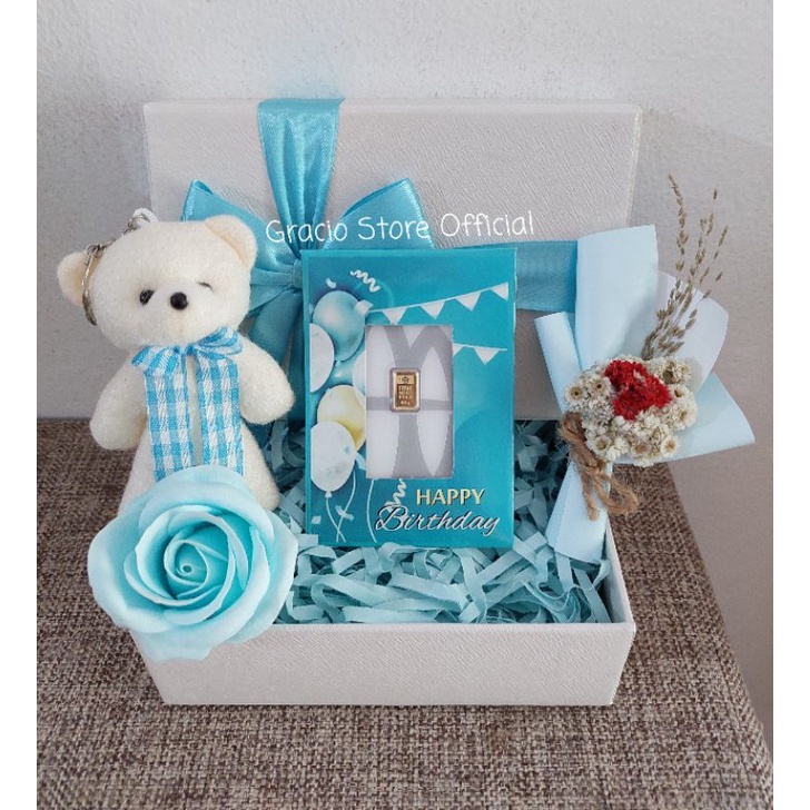 Jual GIFT BOX SPESIAL ULTAH NUANSA BLUE HAMPERS LOGAM MULIA ANTAM 0,5 ...