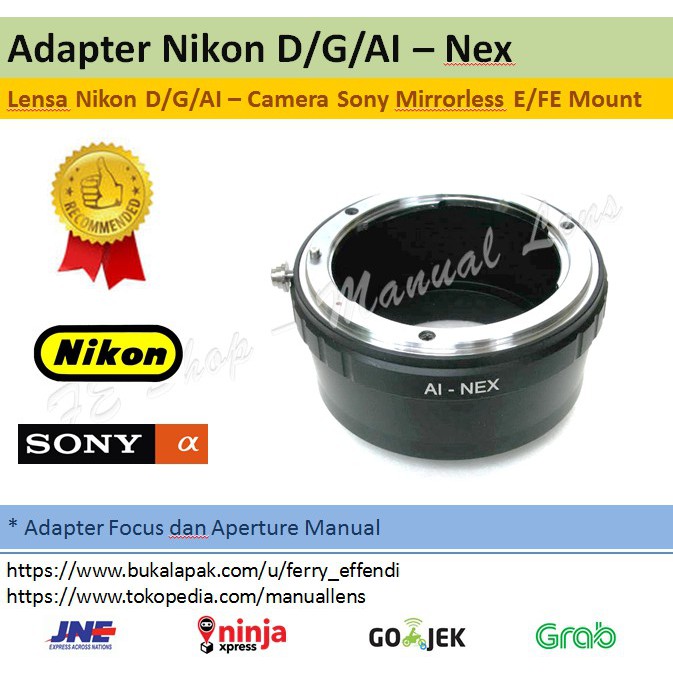 Jual Adapter AI-Nex - Nikon AI To Sony Nex, A5000, A6000, A7x ...