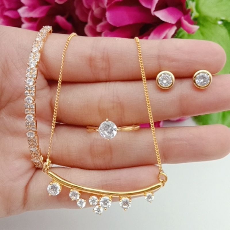 Jual Set perhiasan wanita permata putih lapis emas model terbaru ...
