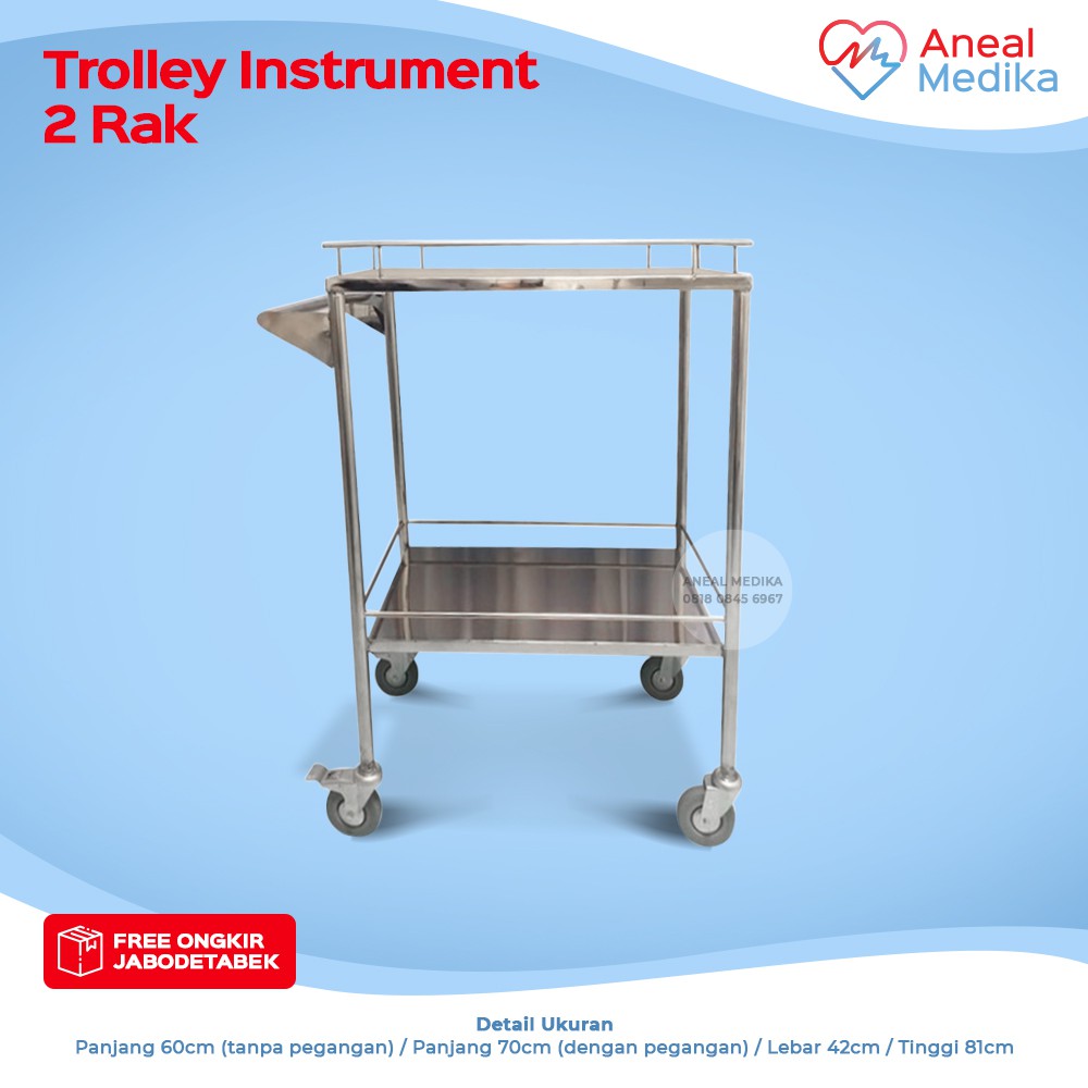 Jual Troly Instrument 2 Susun Stainless Steel - Trolley Troli Dorong ...