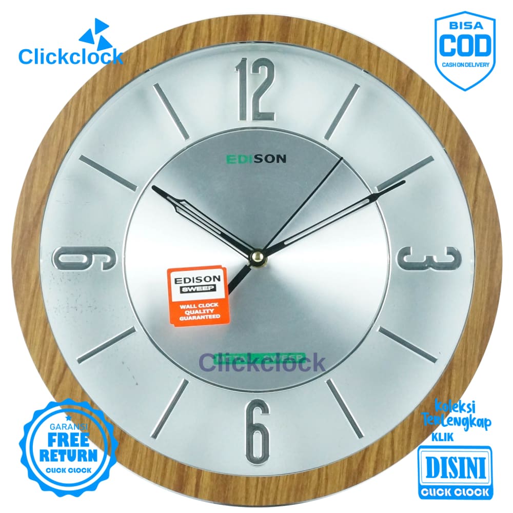 Jual Jam Dinding Analog Minimalis Coklat Muda Edison 3381 Besar Hiasan ...